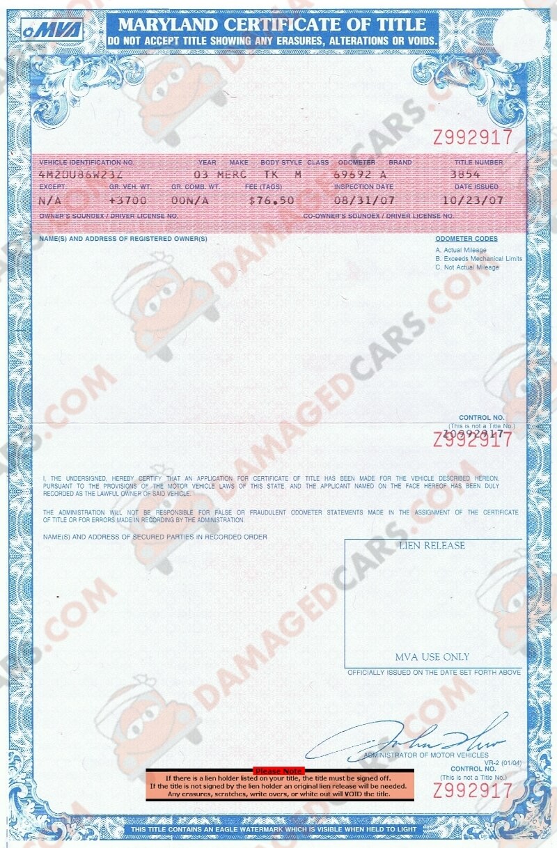 Maryland Car Title How To Transfer A Vehicle Rebuilt Or Lost Titles 